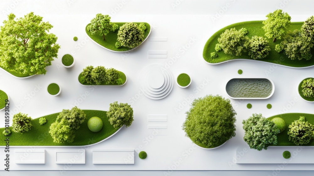 A top-down view of a landscape architecture plan with clear symbols ...