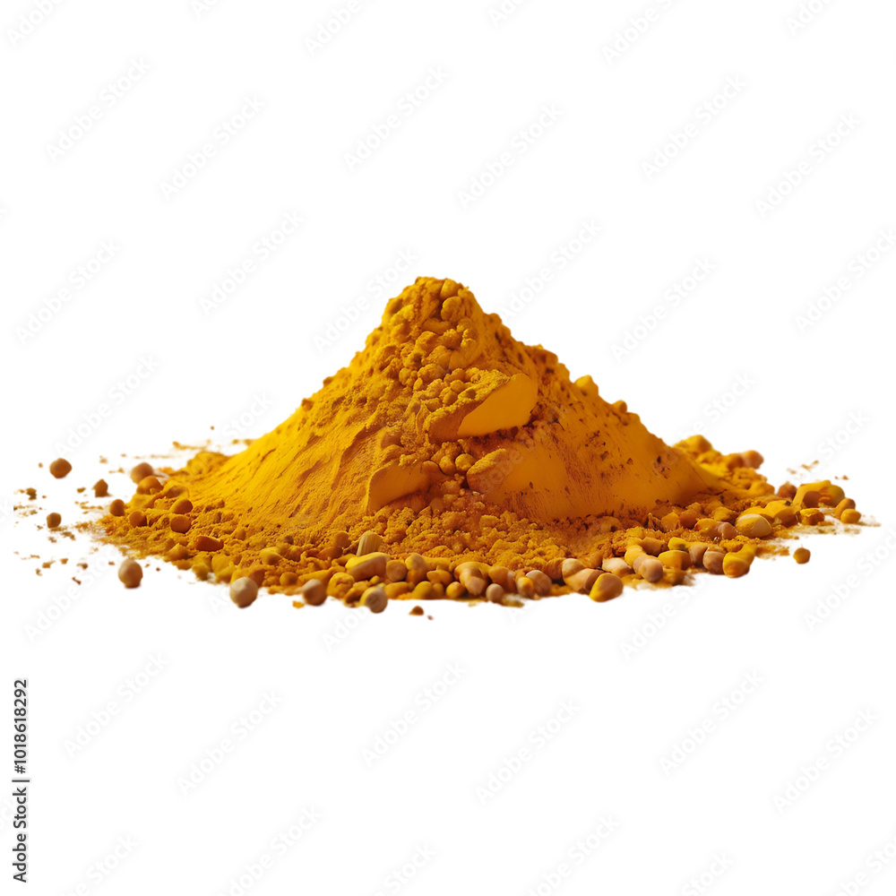 Turmeric powder pile scattered isolated on transparent background ...