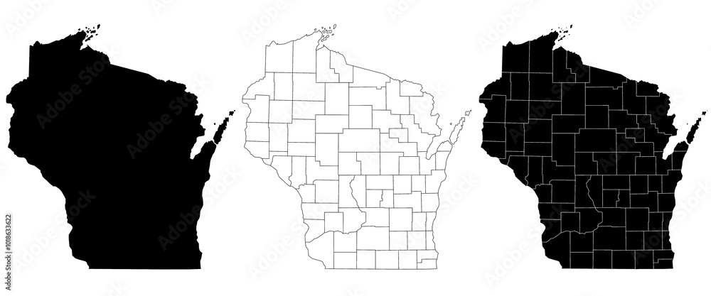 Wisconsin administrative map, Wisconsin outline and counties state map ...