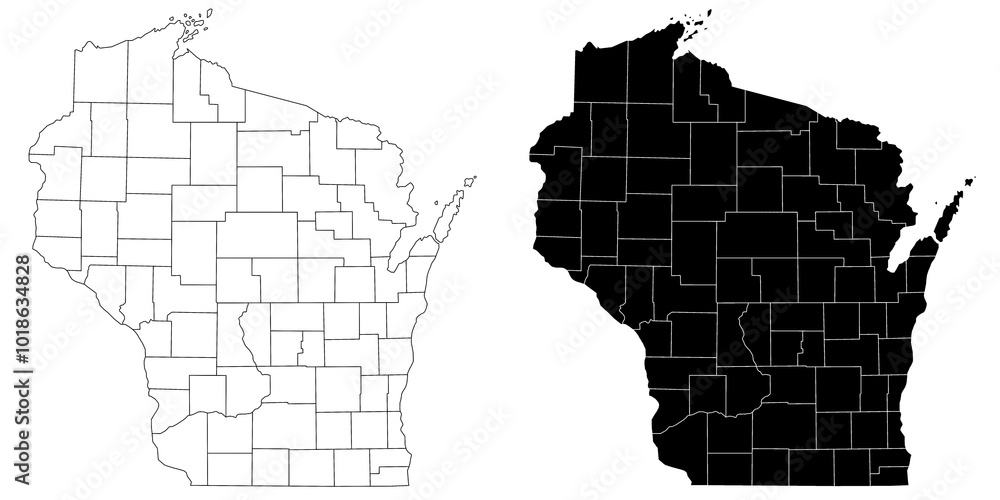 Wisconsin administrative map, Wisconsin outline and counties state map ...