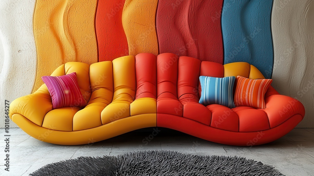 Vibrant and modern sofa design in a colorful living room with artistic ...