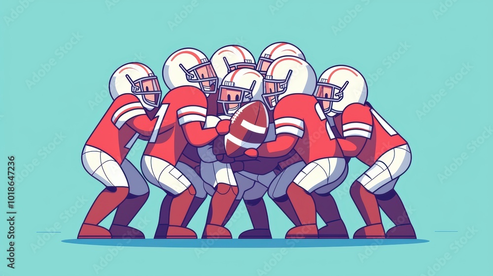 Minimal cartoon of a football huddle with exaggerated player shapes ...
