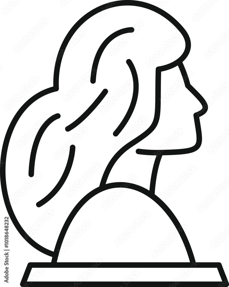 Line drawing of a woman's bust showing her side profile with long hair ...
