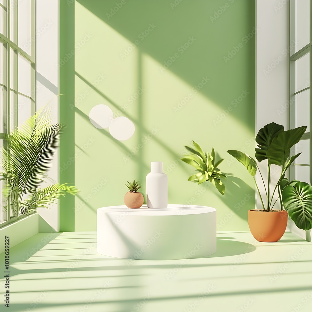 Bright 3D studio environment featuring plain white floors and walls ...