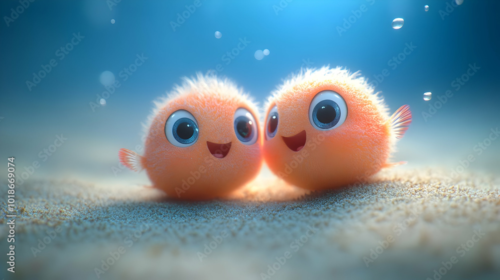 Two Happy Cartoon Fish Friends Swim in the Ocean, Underwater Animated ...