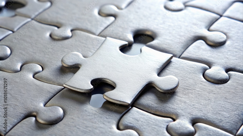 Grey jigsaw puzzle with missing piece on white background for problem ...