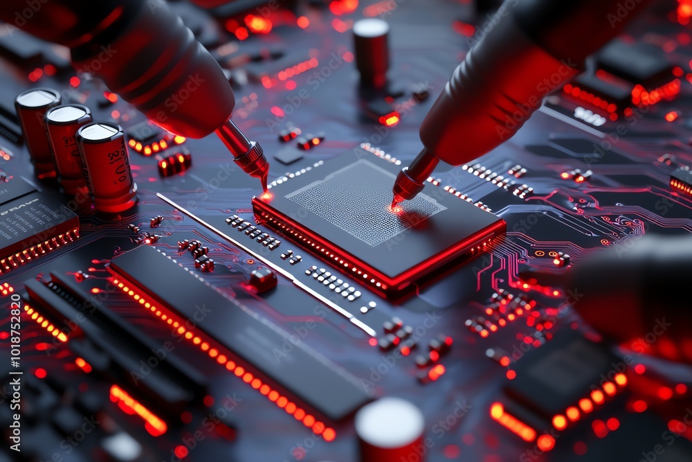 Realistic depiction of reverse engineering a complex circuit board ...