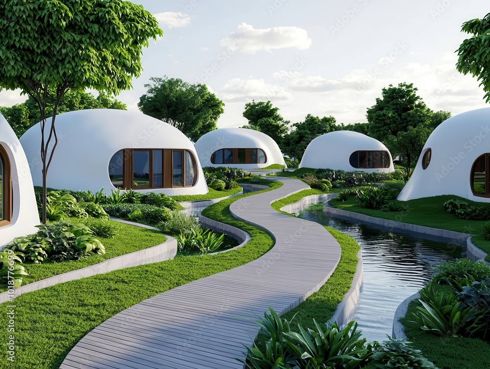 Blueprint of a solar-powered eco-village with organic pathways and ...