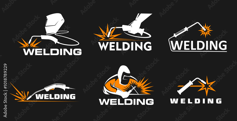 Weld icons, welder tools with sparks vector silhouettes. Welding ...