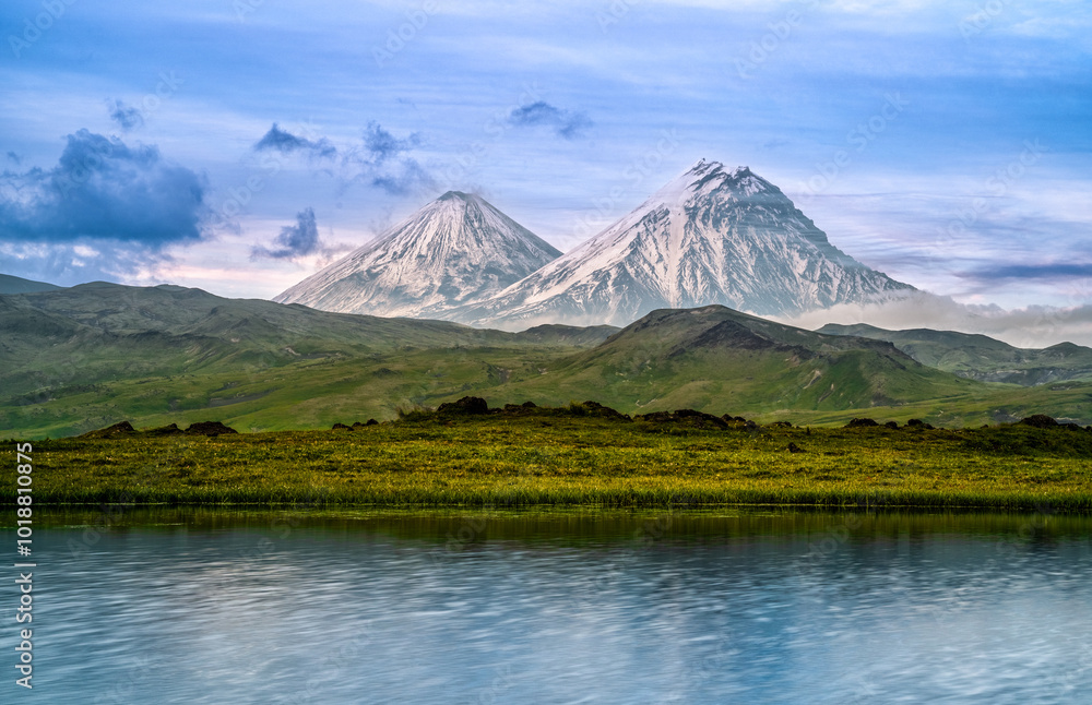 View the Klyuchevskaya Sopka and Nameless Gorely volcanoes on the ...