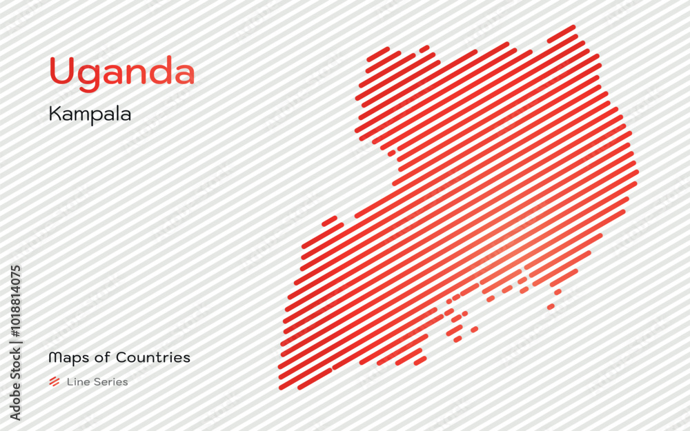 Uganda Map with a capital of Kampala shown in a gold Line Pattern ...