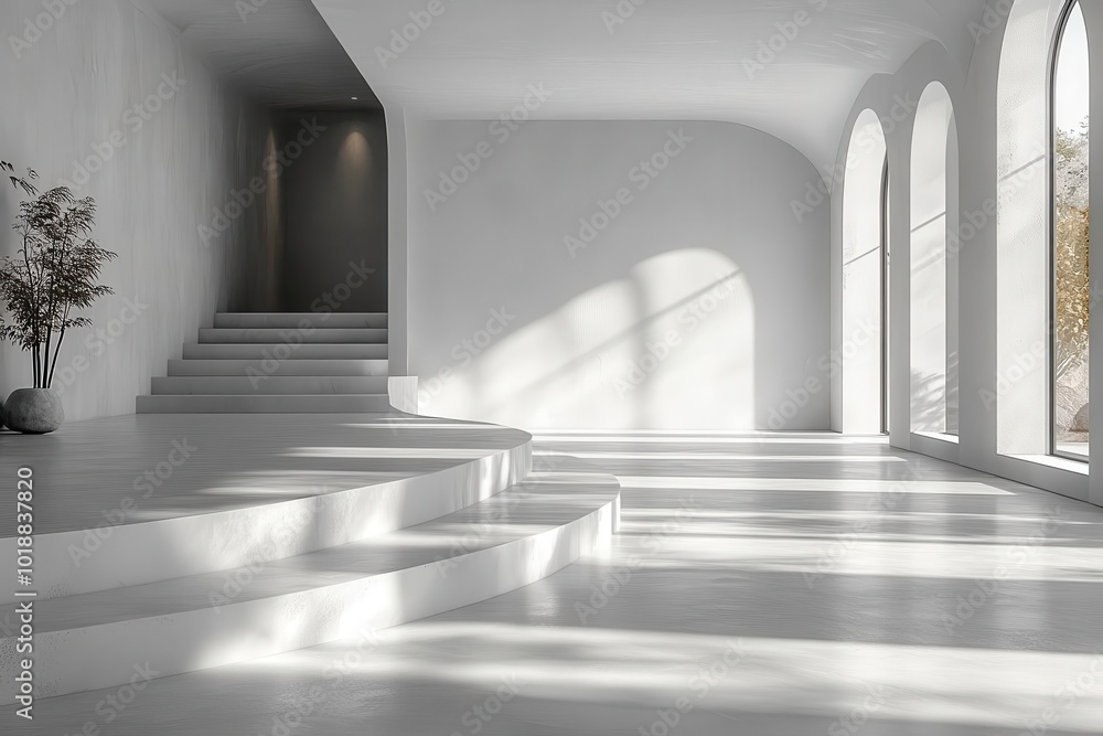 minimalist white studio space with subtle shadows and clean lines ...