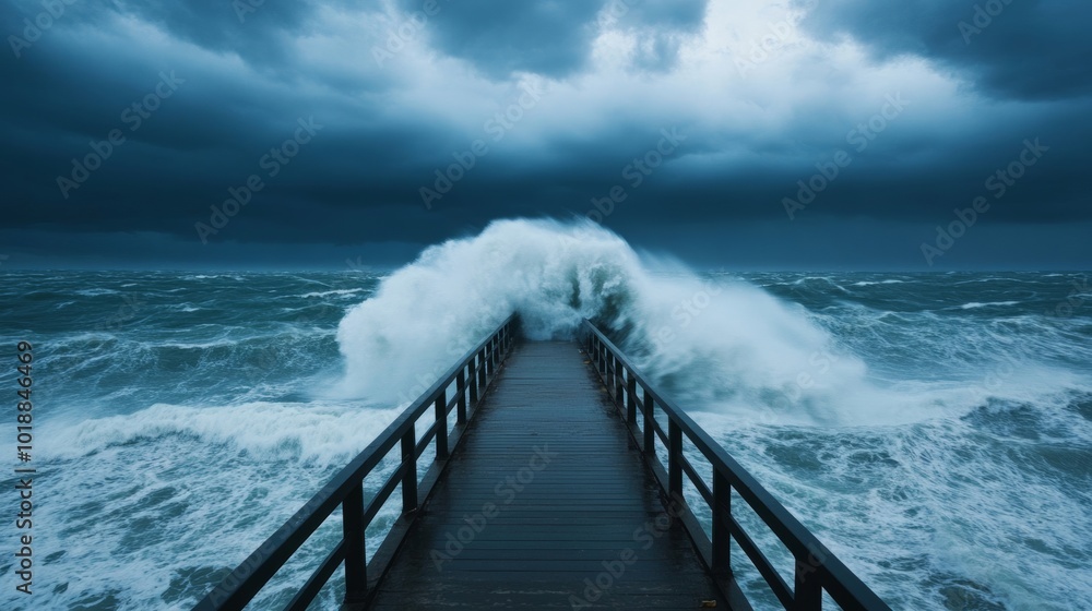 Pier breaking apart in rough seas as a tropical cyclone storm surge ...