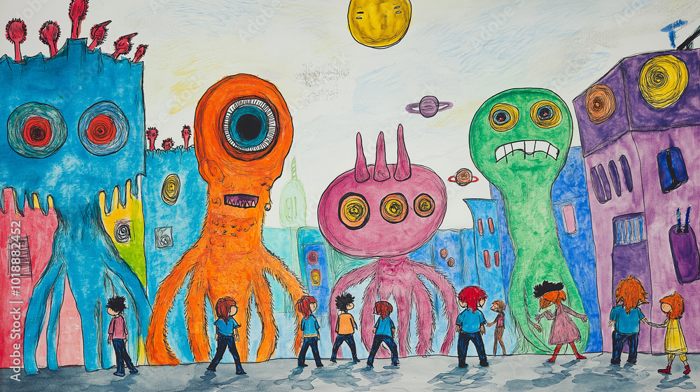 simple children's picture of a space zoo, where alien animals from ...