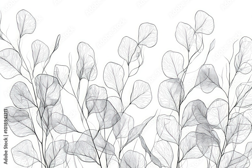 Delicate botanical line art illustration eucalyptus leaves, hand-drawn ...