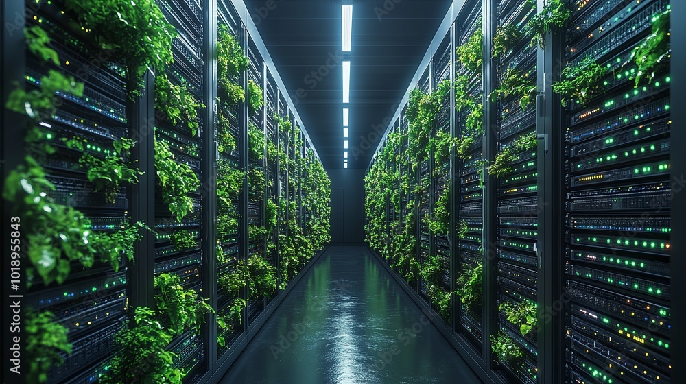 data center with eco-friendly servers and green power solutions ...