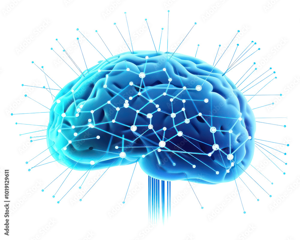 PNG A neuralink brain wire blue white background cyberspace. Stock ...