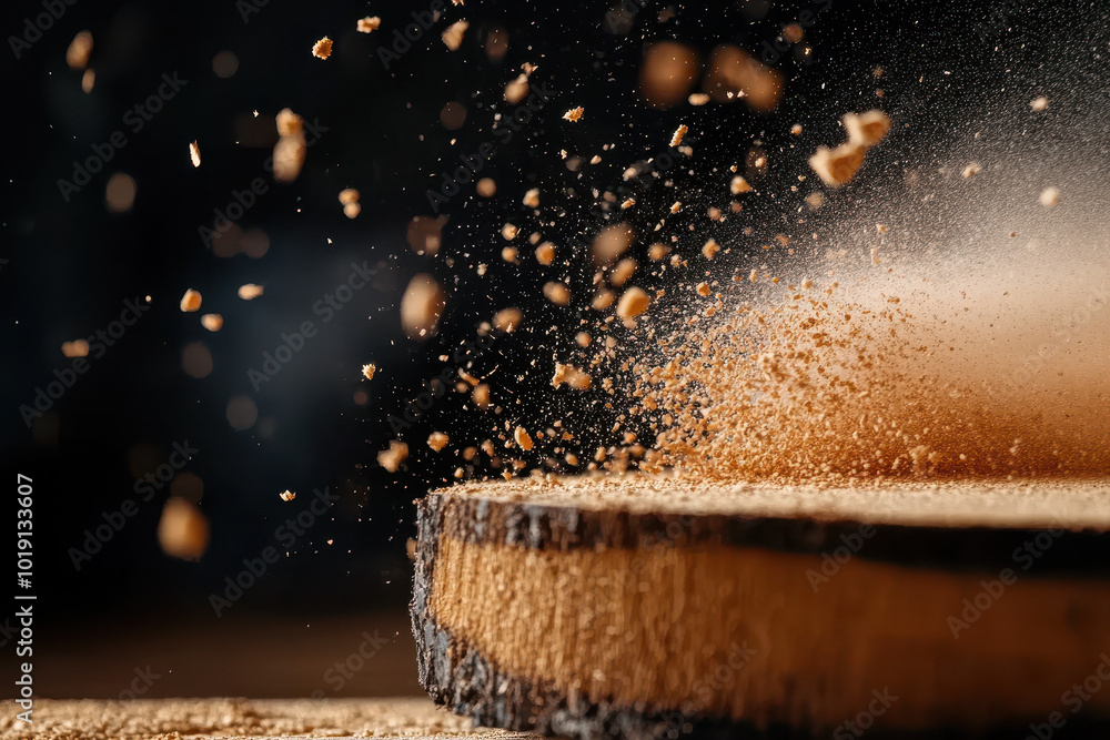 Dynamic Image of Sawdust Flying from Timber Slice with Natural Details ...