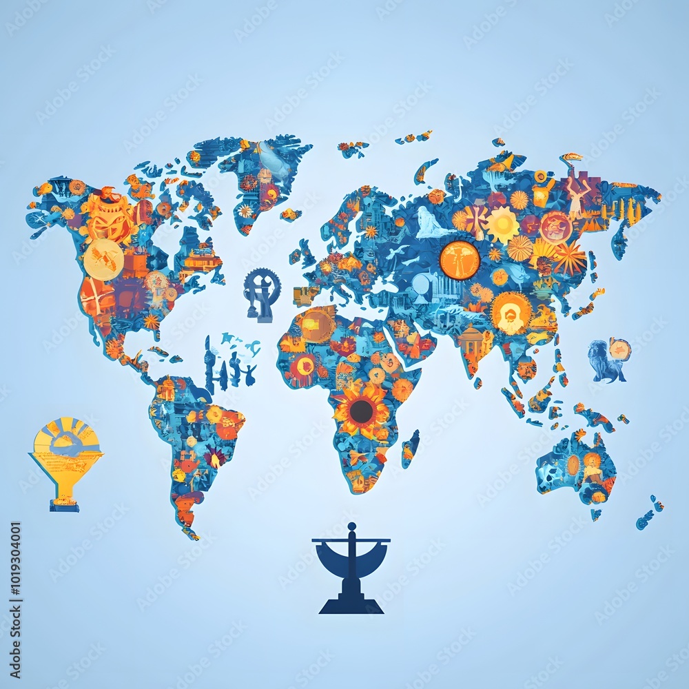 world map with symbols of equality Stock Illustration | Adobe Stock