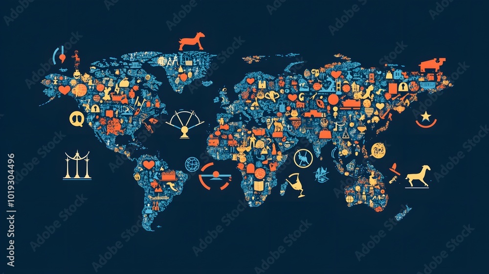 world map with symbols of equality Stock Illustration | Adobe Stock
