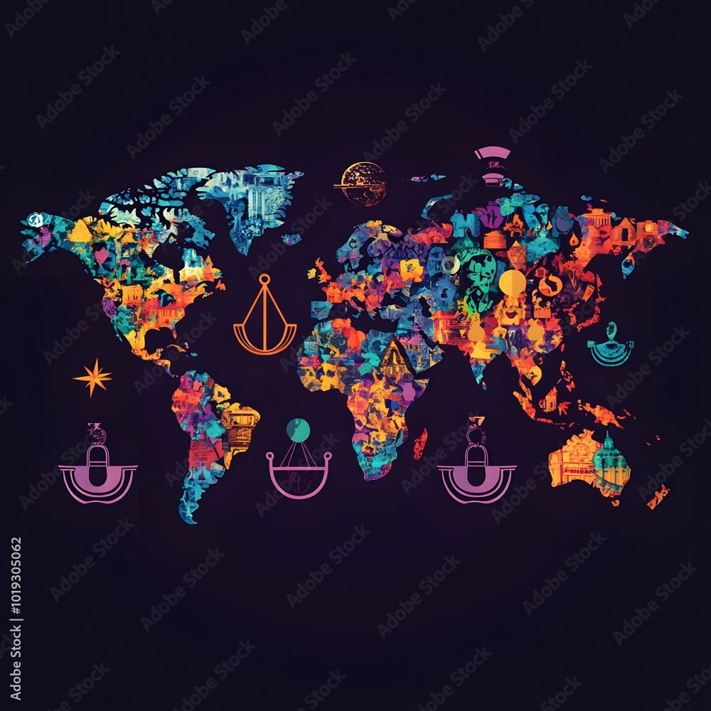 world map with symbols of equality Stock Illustration | Adobe Stock
