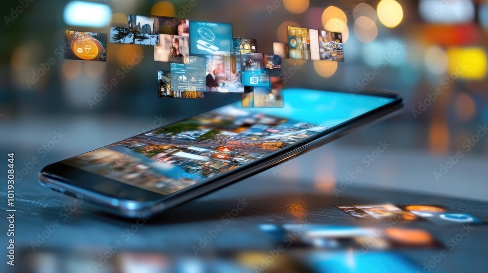 Mobile experience: smartphone featuring multimedia programs, delivering ...