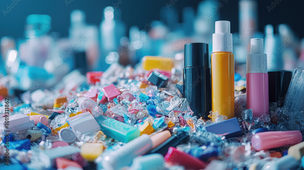 image showcases vibrant collection of plastic waste, including various ...