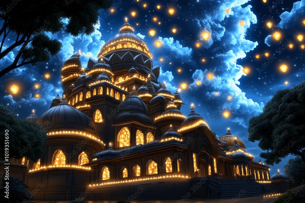 Ilustración de Stock Fantasy artwork of an ethereal temple made of ...