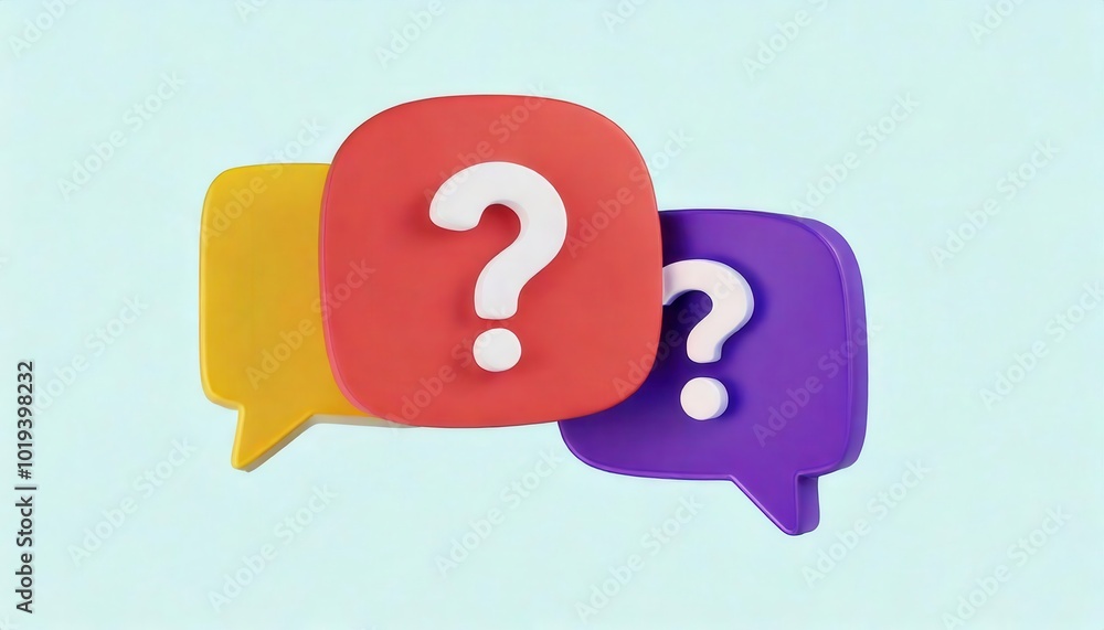 Colorful question mark speech bubbles in red and purple on a pastel ... Colorful question mark speech bubbles in red and purple on a pastel ...