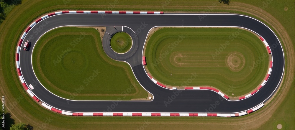 Aerial top-view image shows racetrack layout with asphalt curves street ...