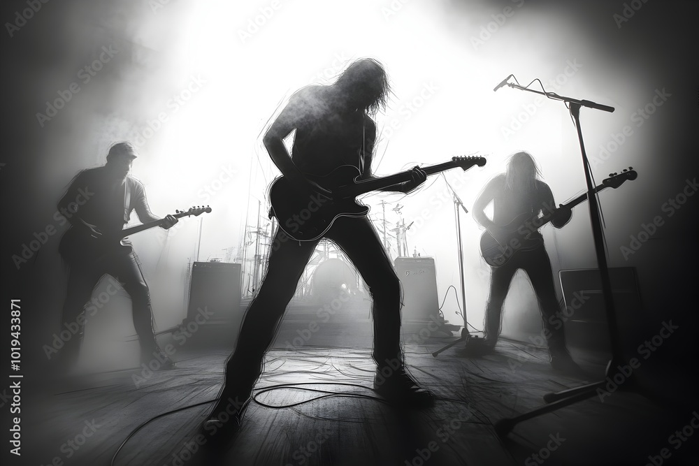 Gritty Black and White Sketch of Energetic Punk Rock Band Performance ...