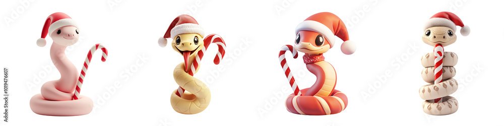 PNG 3d icons and objects collection Festive cartoon snakes wearing ...