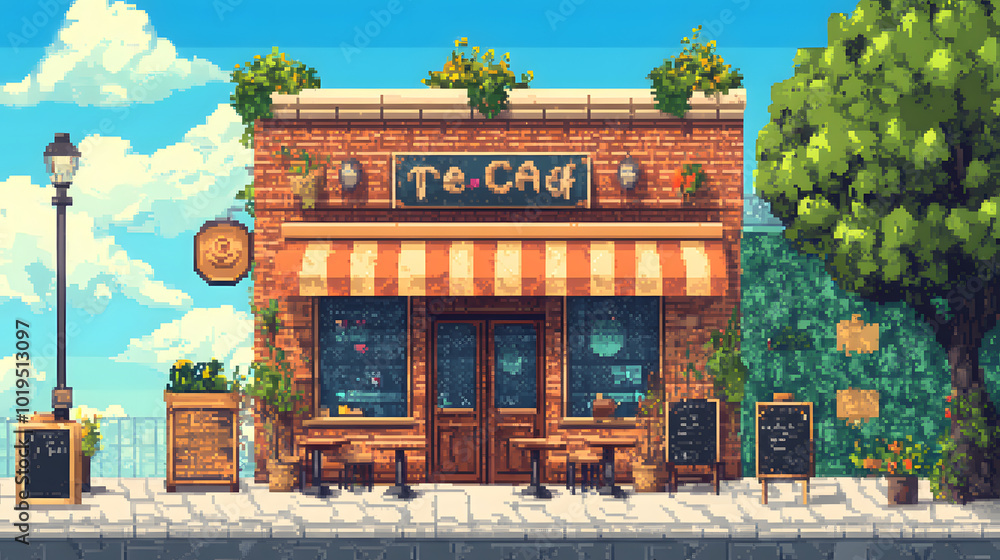 Street Cafes and Restaurants pixel art Stock Illustration | Adobe Stock
