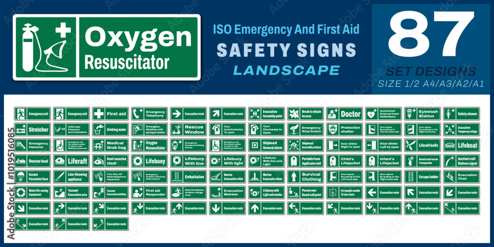 87 set iso emergency and first aid safety signs v28_medical ...