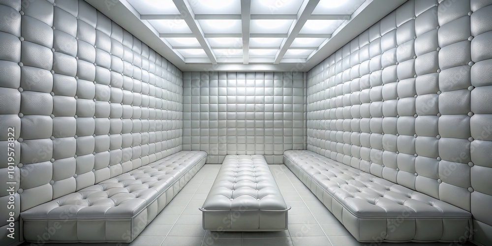 White padded cell interior with soft walls, designed for safety and ...