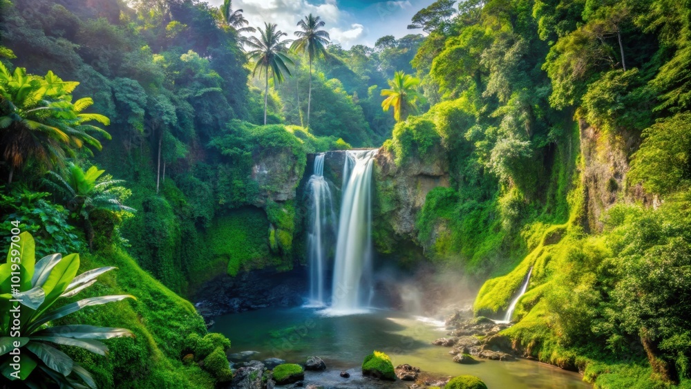 Majestic Sumampan waterfall hidden in tropical rainforest jungle of ...