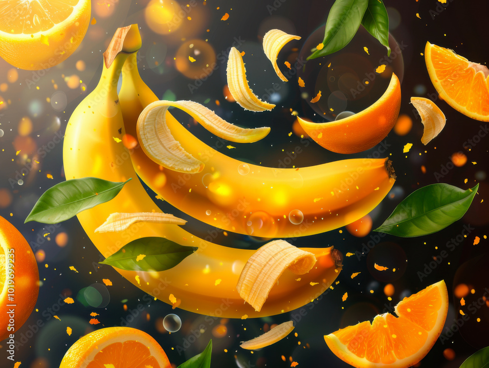 bananas on solid color background Ads, half peeled and slice, free ...