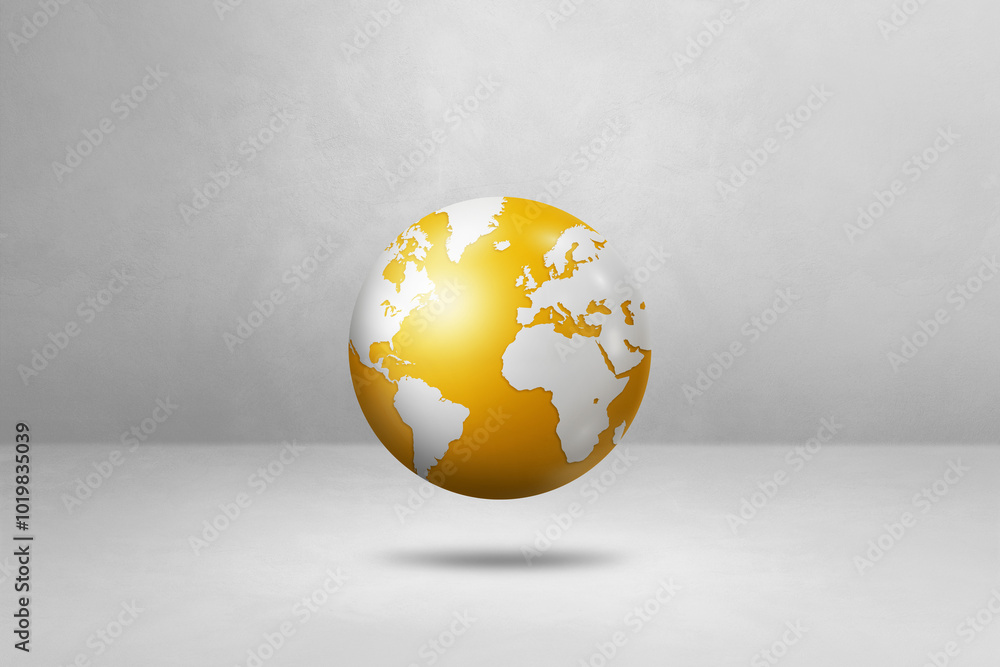 World globe, yellow earth map, isolated on white. Horizontal background ...