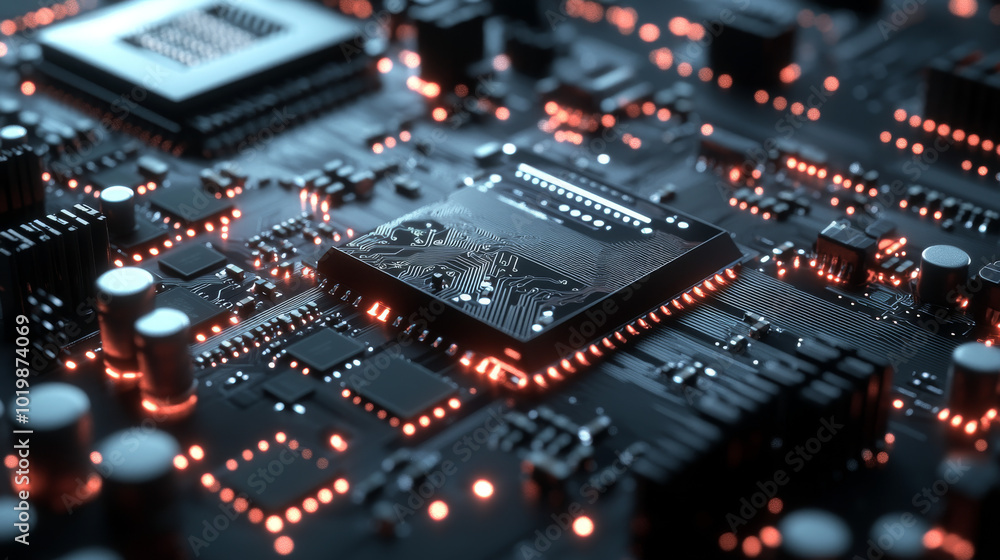 A computer chip with built-in artificial intelligence (AI). The AI is ...
