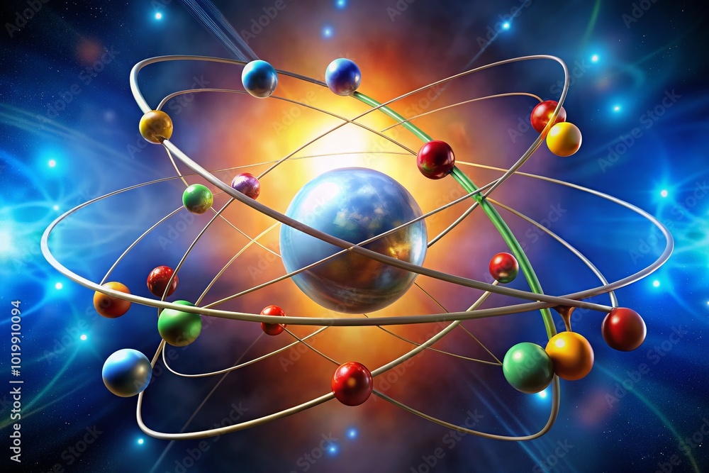 Rutherford Planetary Model of Atomic Structure with Nucleus and ...