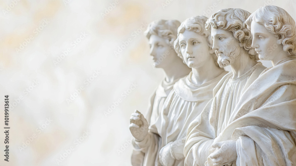 side view marble statues of well-known saints with copy space for all ...