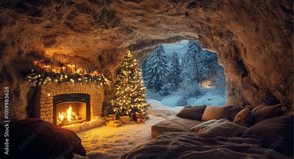 cave into a warm Christmas hideaway, natural stone walls, a unique ...