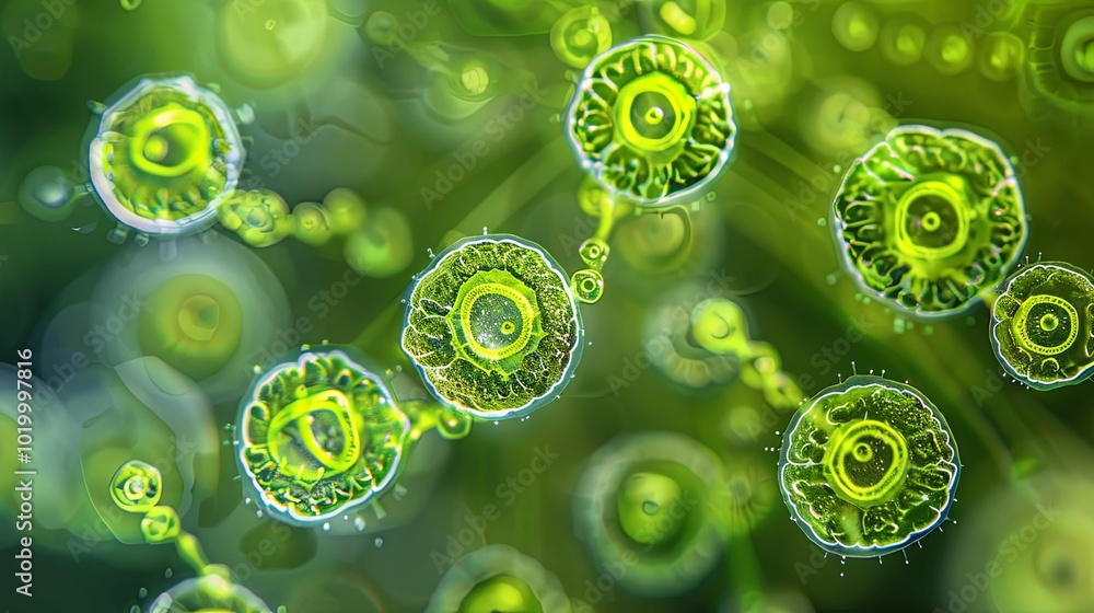 Microscopic View of Green Algae Cells with Intricate Structures Stock ...