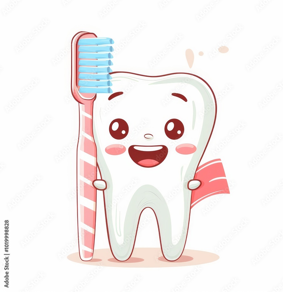 Cute toothbrush character holding a cute cartoon smiling tooth, in the ...