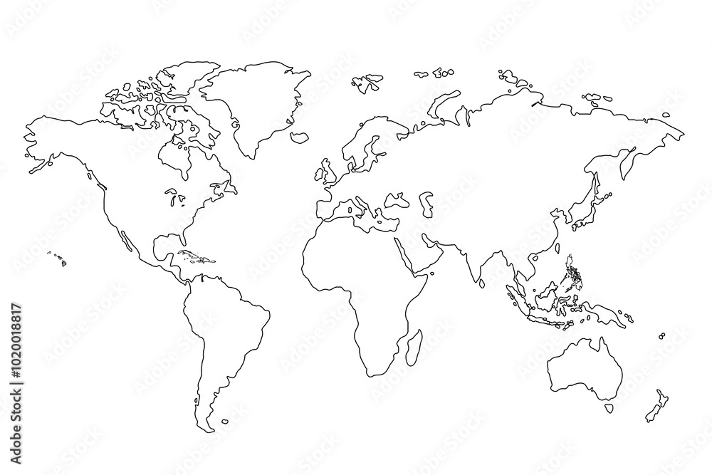 world map outline isolated on white background.world map outline ...