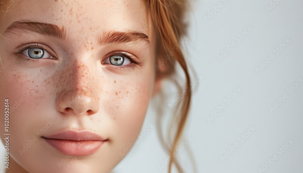 Close-Up Portrait of a Young Girl with Freckles and Blue Eyes ...