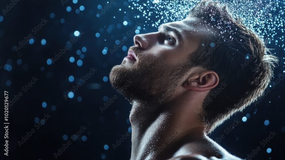 A man lifting a heavy weight, his face etched with determination as he ...