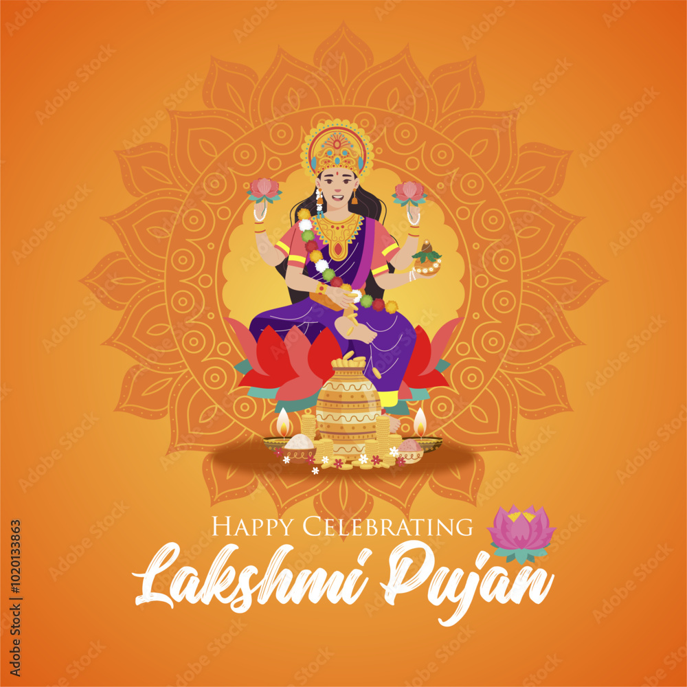 Indian Diwali Festival 2024 Happy Lakshmi Puja Ceremony Greeting with ...