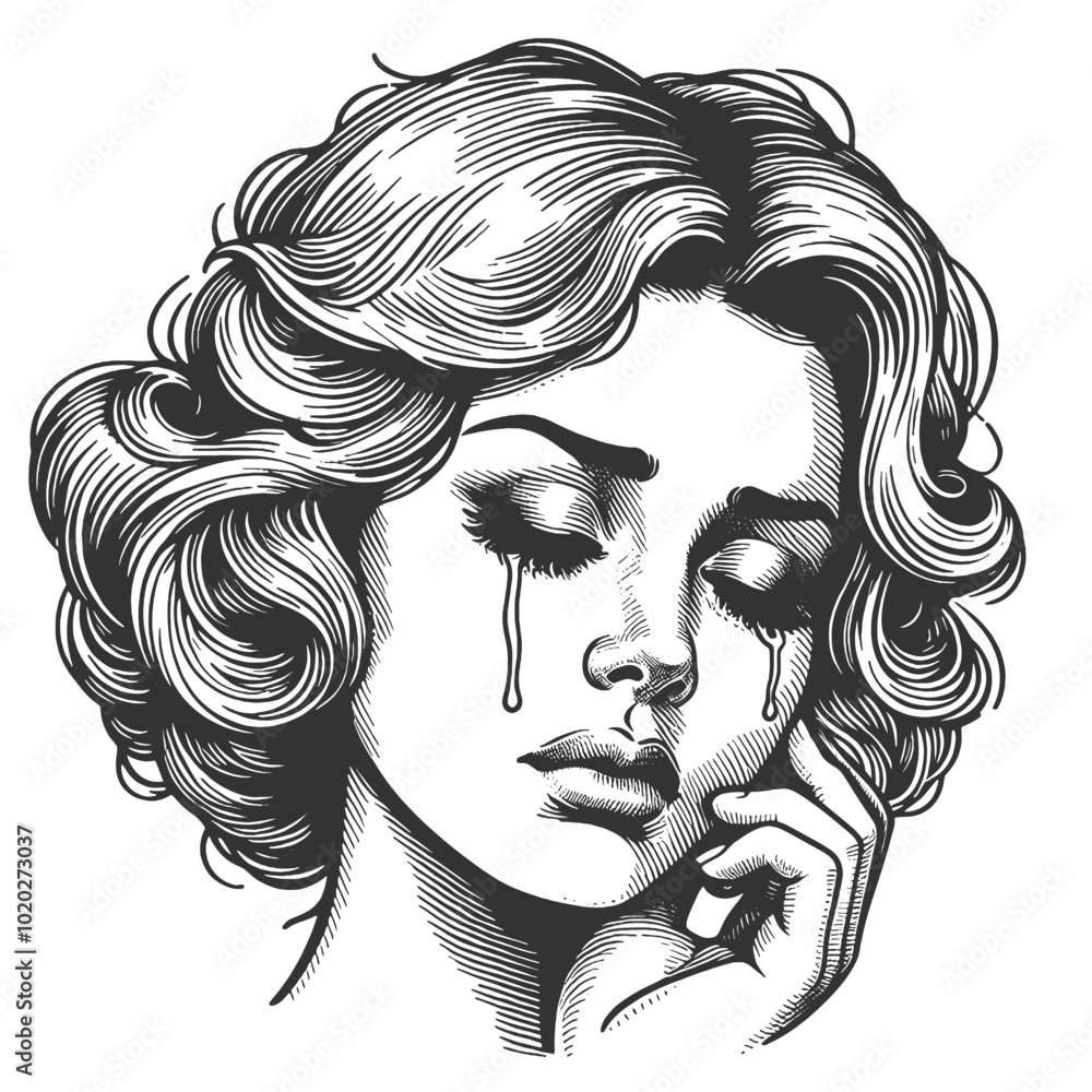 Stock-Vektorgrafik „crying woman with tears and smudged mascara ...