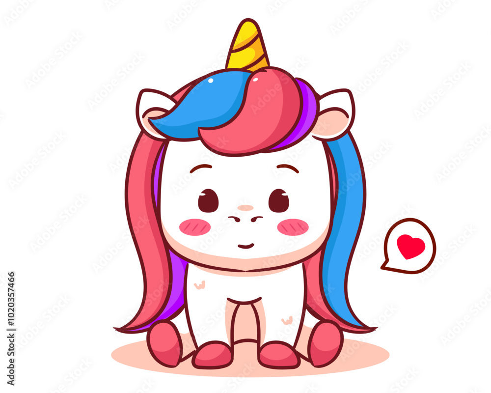 Cute Unicorn sitting cutely Cartoon Vector. Adorable and Kawaii Animal ...